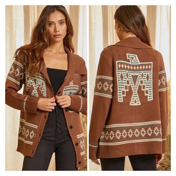 Savanna Jane | Sweaters | Savanna Jane Rust Thunderbird Aztec Button ...